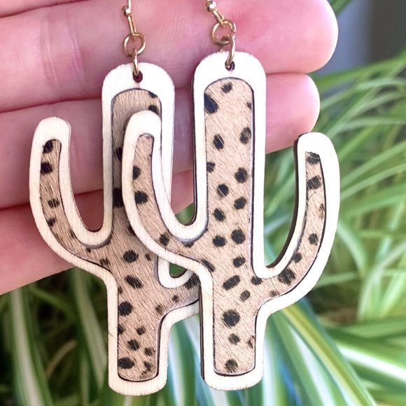 Jewelry | Fun Natural Wood Leopard Fur Animal Print Saguaro Cactus ...